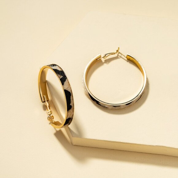 Zara | Jewelry | New Regina Leopard Print Calf Hair Gold Large Hoops ...